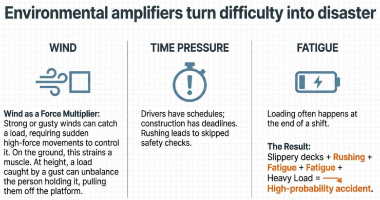 Working at Heights with Heavy Loads: A Double Hazard